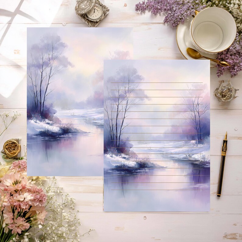 Winter Stationery Set | Pastel Snowy Forest Letter Writing (PDF + PNG ...