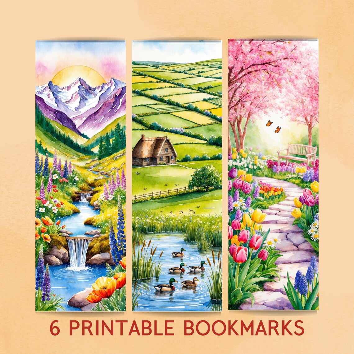 6 Printable Spring Bookmarks, Floral Digital Bookmarks Set, Bookmarks ...