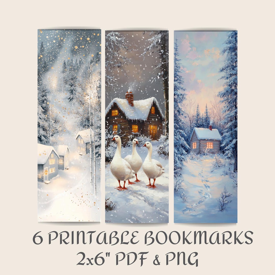 Winter Bookmarks, 6 Printable Bookmarks, 2x6 PDF & PNG, Cozy Snowy ...