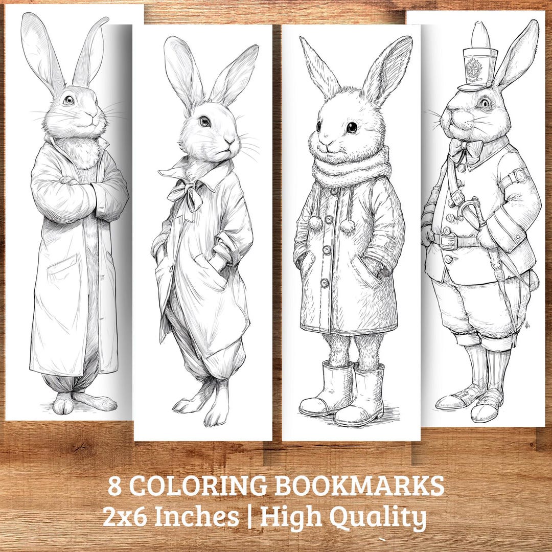 8 Rabbit Coloring Bookmarks for Kids, Printable DIY (PDF Digital ...