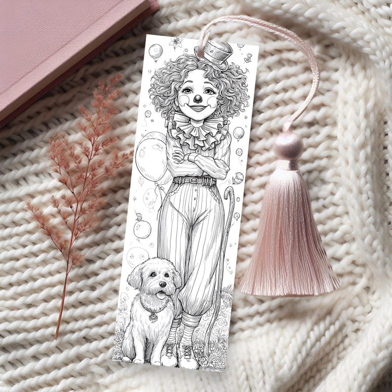 Clown Coloring Bookmarks, Circus Printable Bookmarks (PDF, 2x6 Inches ...