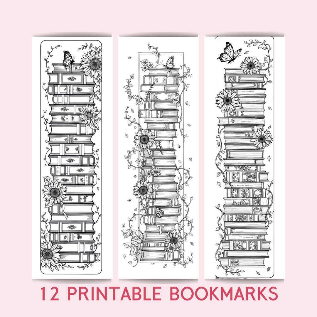 12 Stack of Books Bookmark Designed for Coloring , Bookcase Printable ...