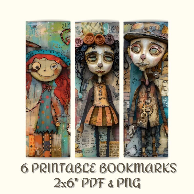 Whimsical Printable Bookmarks, 6 Digital Bookmarks, 2x6” PDF & PNG ...