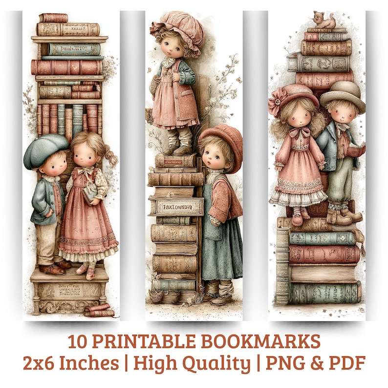 Vintage Storybook Children Bookmark Set – 10 Printable Bookmarks ...