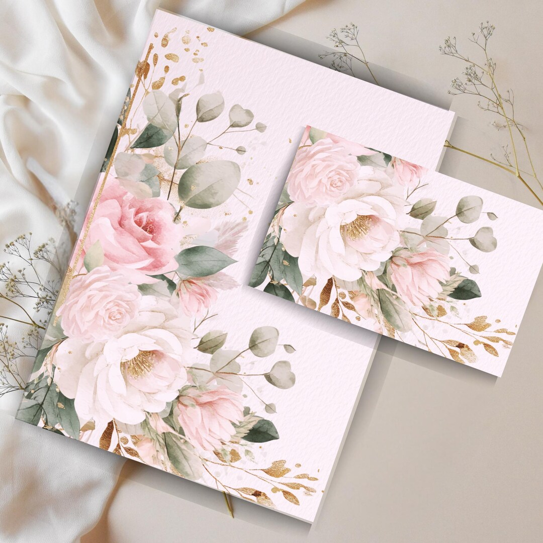 Elegant Vintage Floral Letter Writing Set, Digital Stationery A4 Lined ...