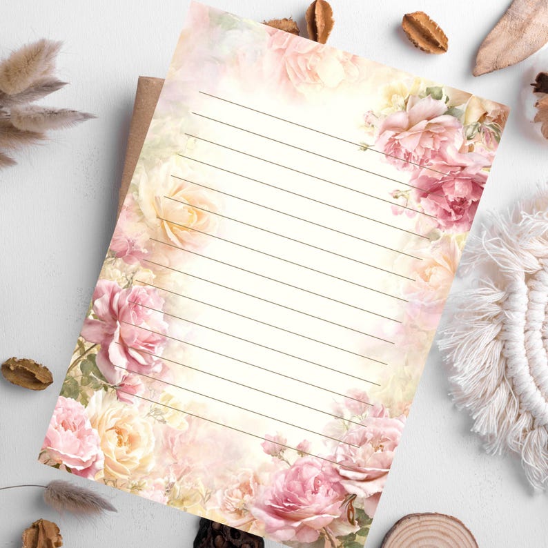 Vintage Rose Stationery Set – Printable Floral Letter Writing Kit (PDF ...