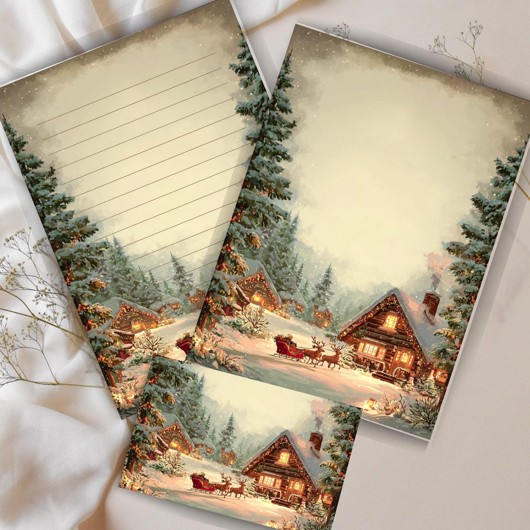 Cozy Christmas Night Letter Writing Set – Santa Sleigh & Cabin Scene ...