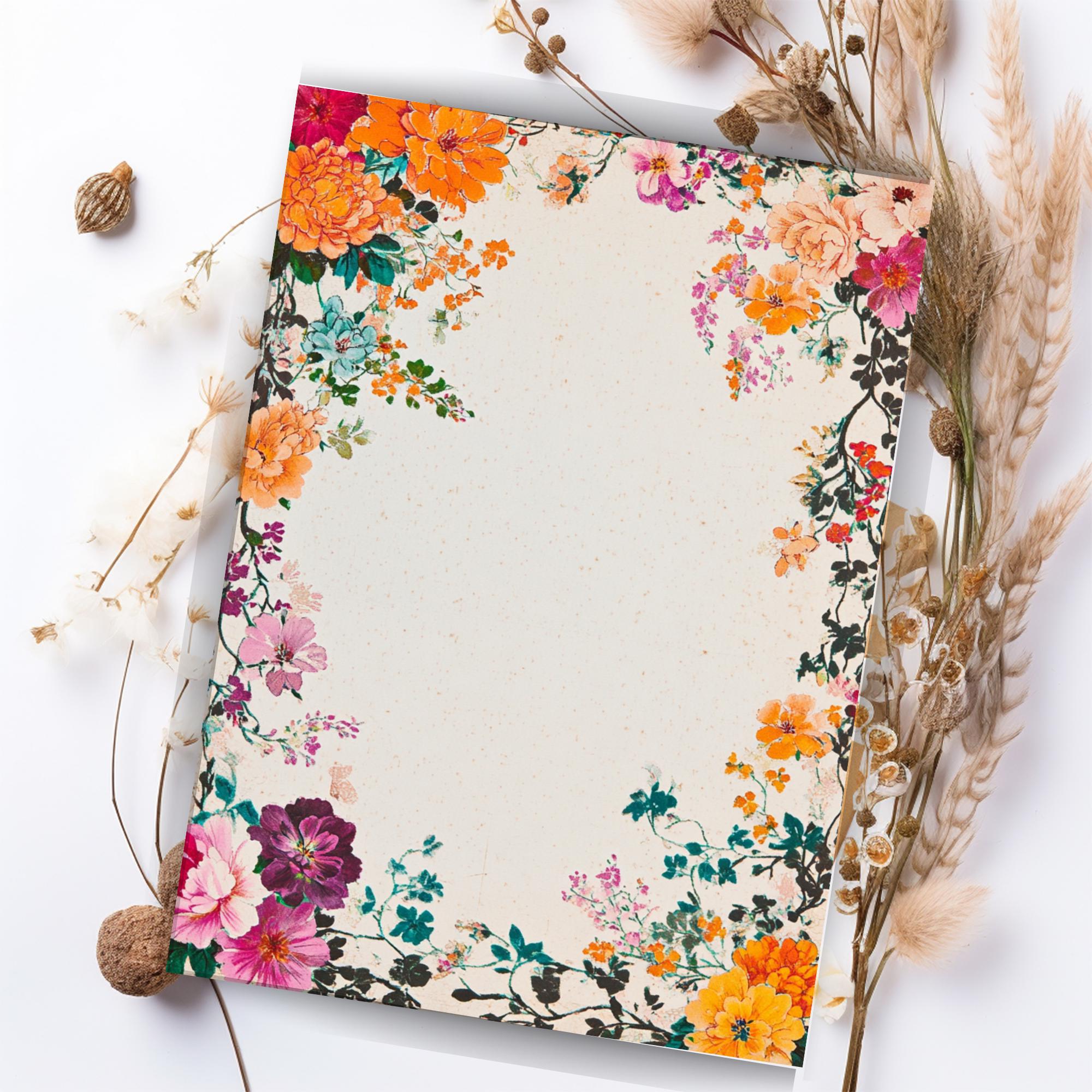 Vibrant Watercolor Floral Printable Stationery Set: Lined & Unlined ...