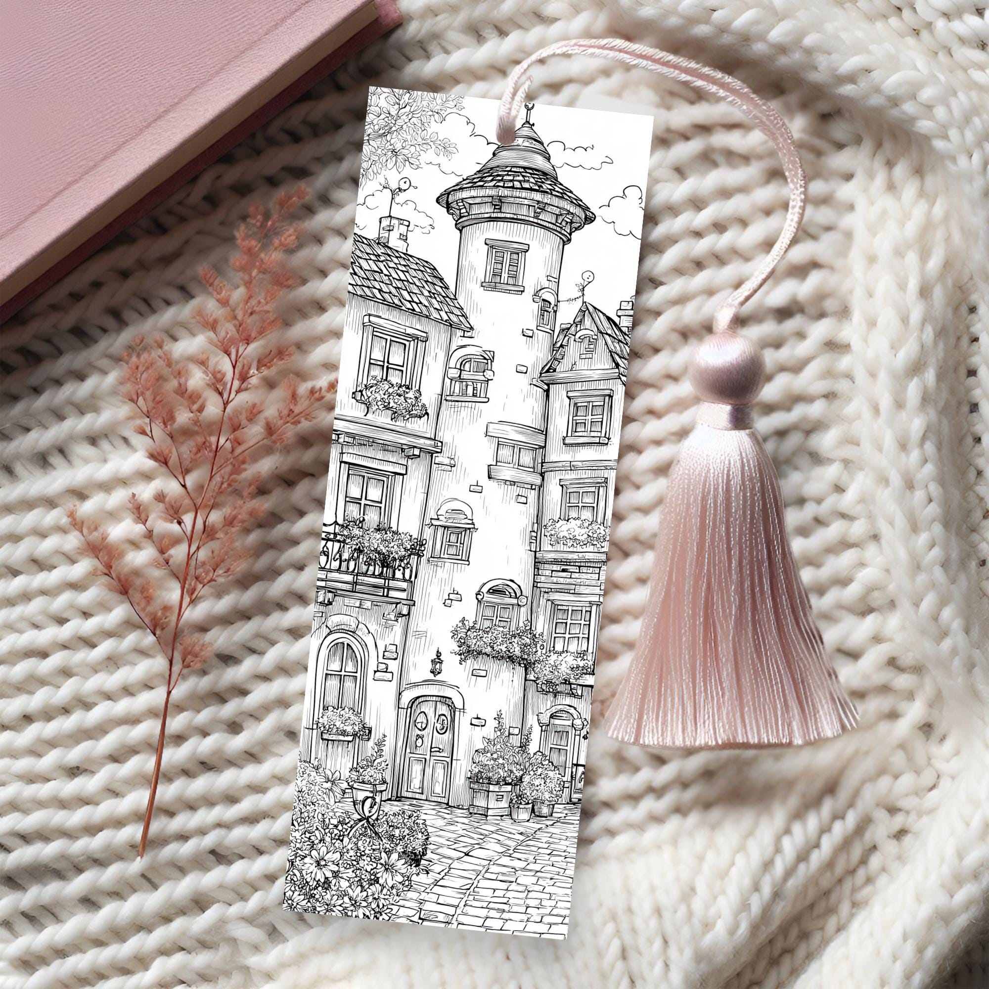 European Village Coloring Bookmarks Printable, 12 Colorable House ...