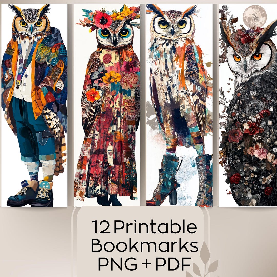 12 Weird Owl Printable Bookmarks, Funny Owl Printable Bookmarks Set ...