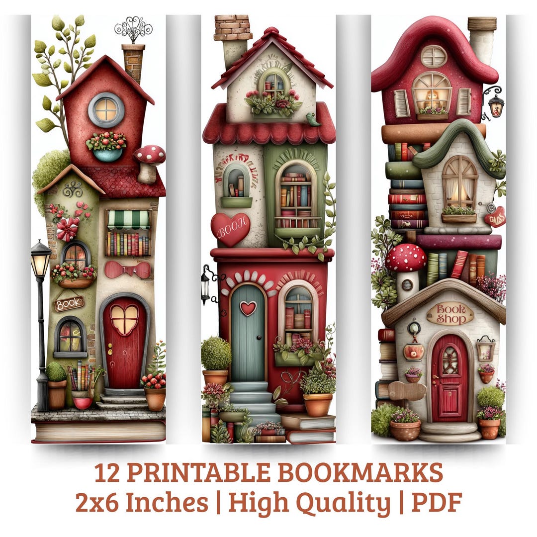 Cozy Bookstore Printable Bookmarks – 12 Cottagecore Bookshop Designs ...