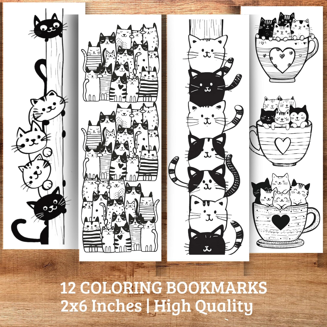 Printable Cat Coloring Bookmarks: DIY Gift for Book Lovers (PDF ...