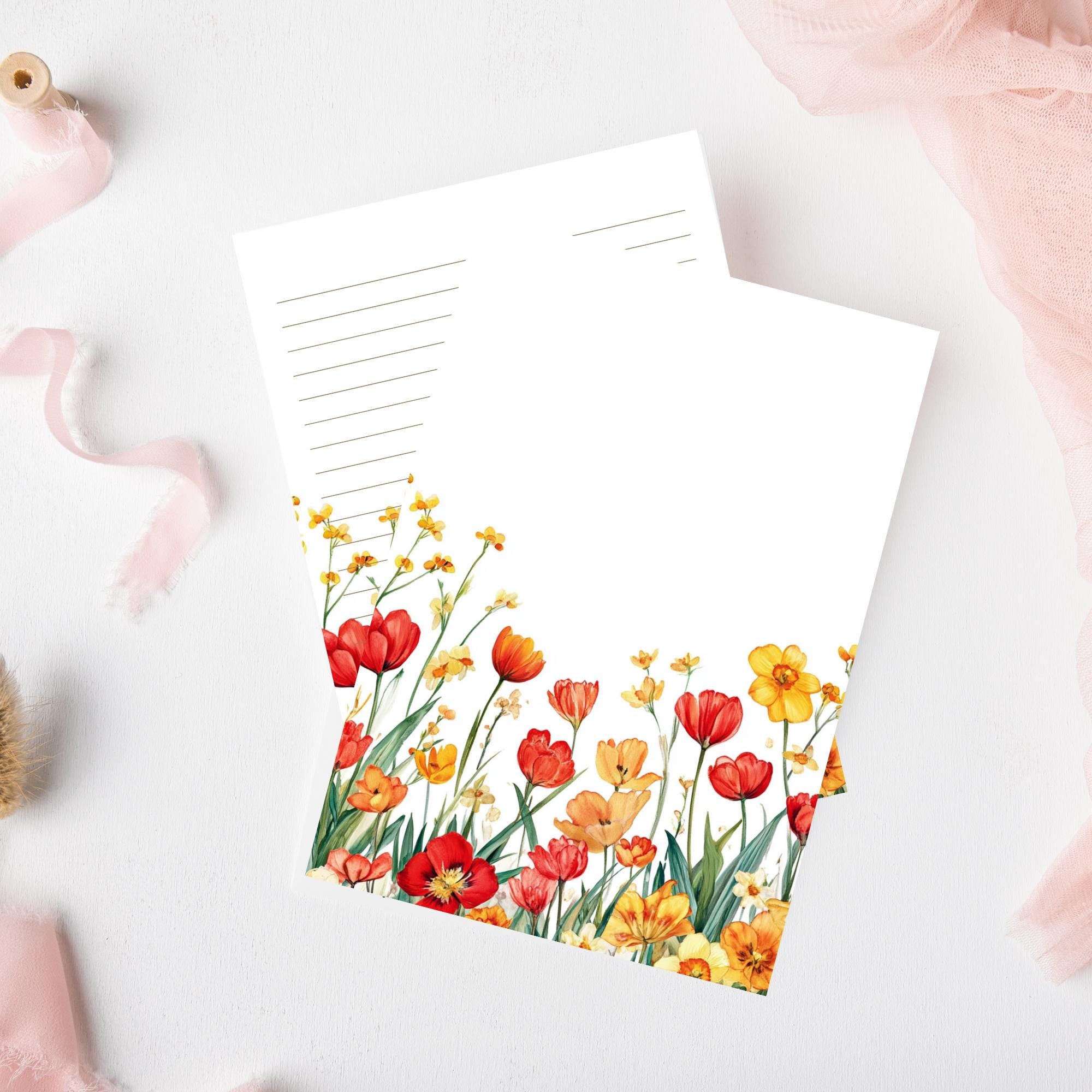 Printable Floral Stationery, Printable A4 Stationery Set, Lined&unlined ...