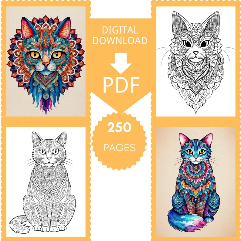 Cat Mandala Coloring Book – Relaxing Mandala Art for Adults | Digital ...