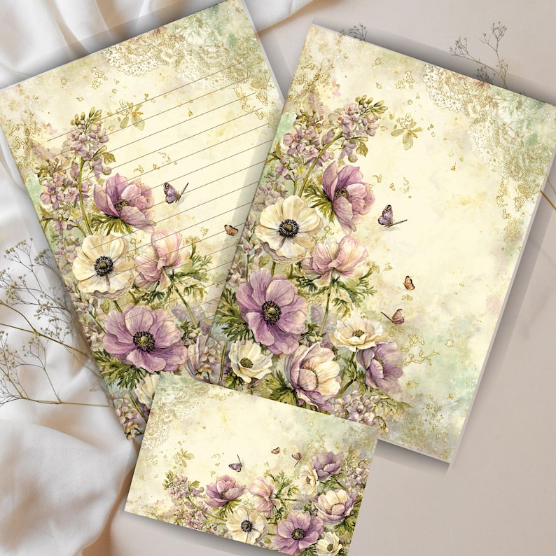 Vintage Floral Letter Writing Set – Printable A4 Stationery (digital ...