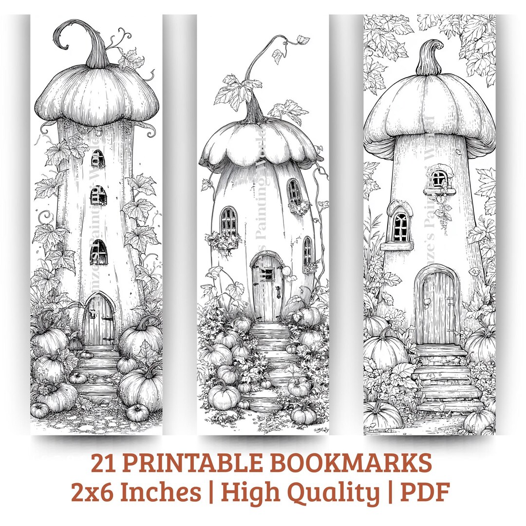 Fairy House Coloring Bookmarks: Autumn Pumpkin DIY (PDF Download) - Etsy