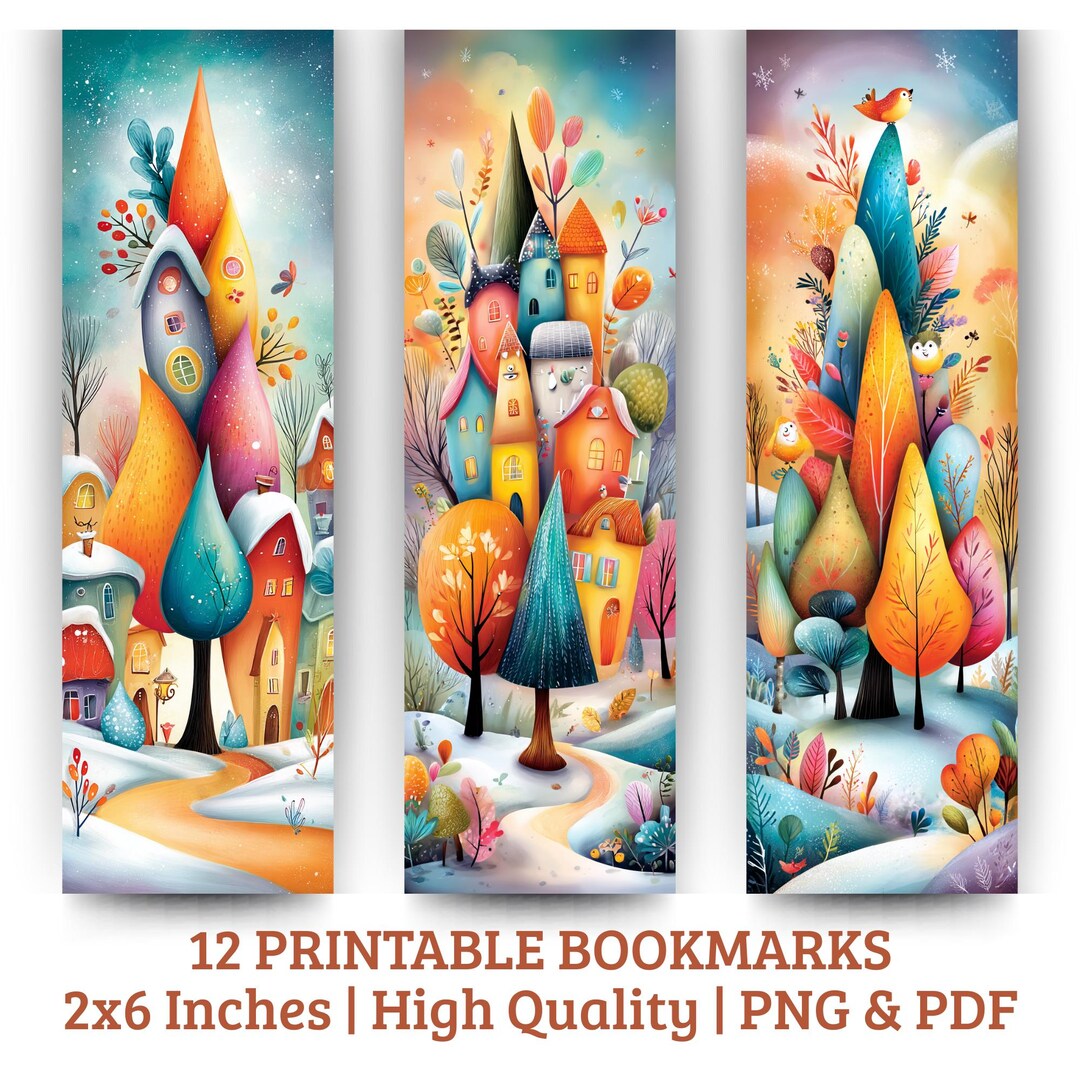 Printable Whimsical Village Bookmarks – Fantasy Forest Art | Instant ...