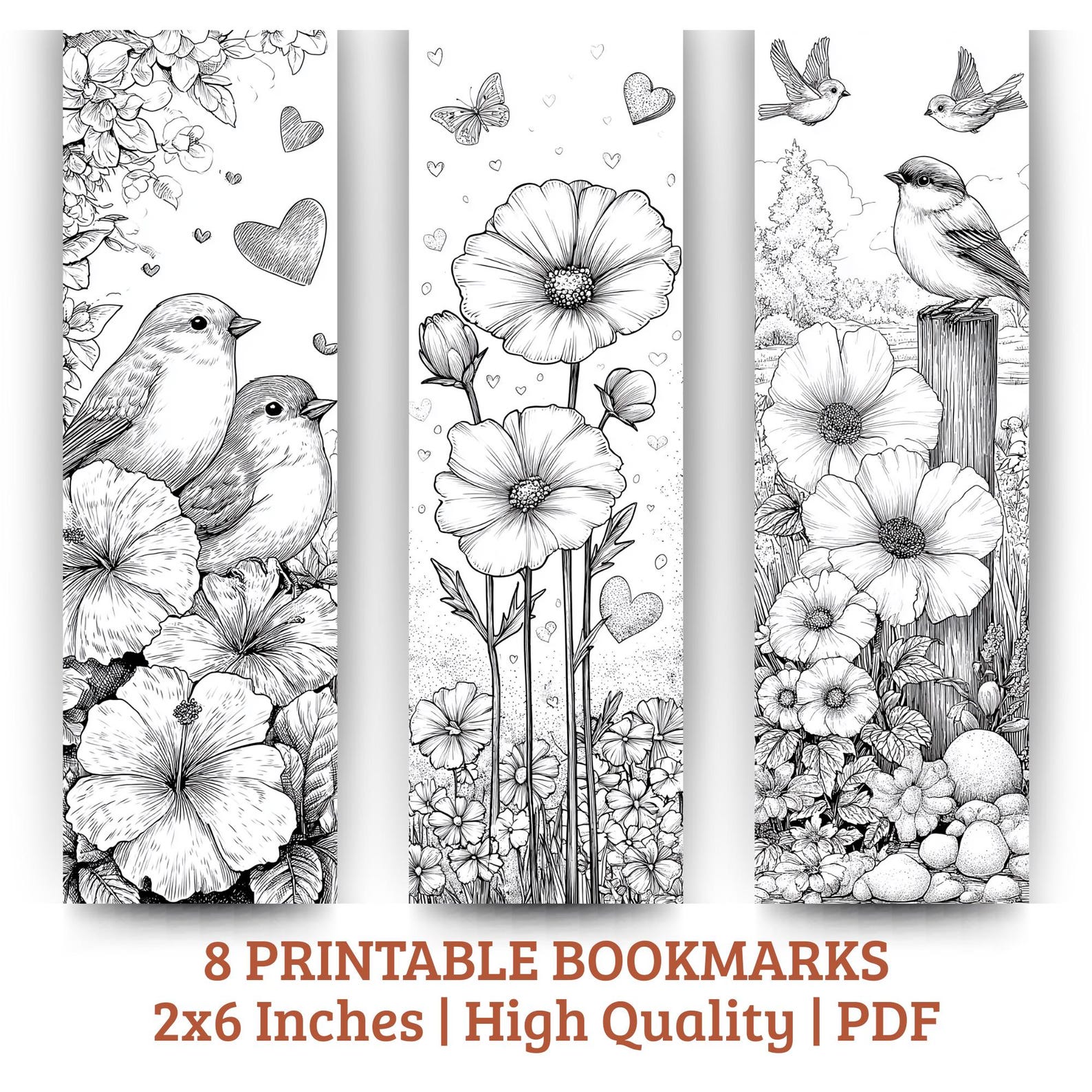 Floral Bird Coloring Bookmarks | Nature PDF (instant Download) - Etsy