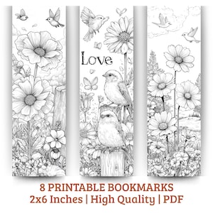 Floral Bird Coloring Bookmarks | Nature PDF (instant Download) - Etsy