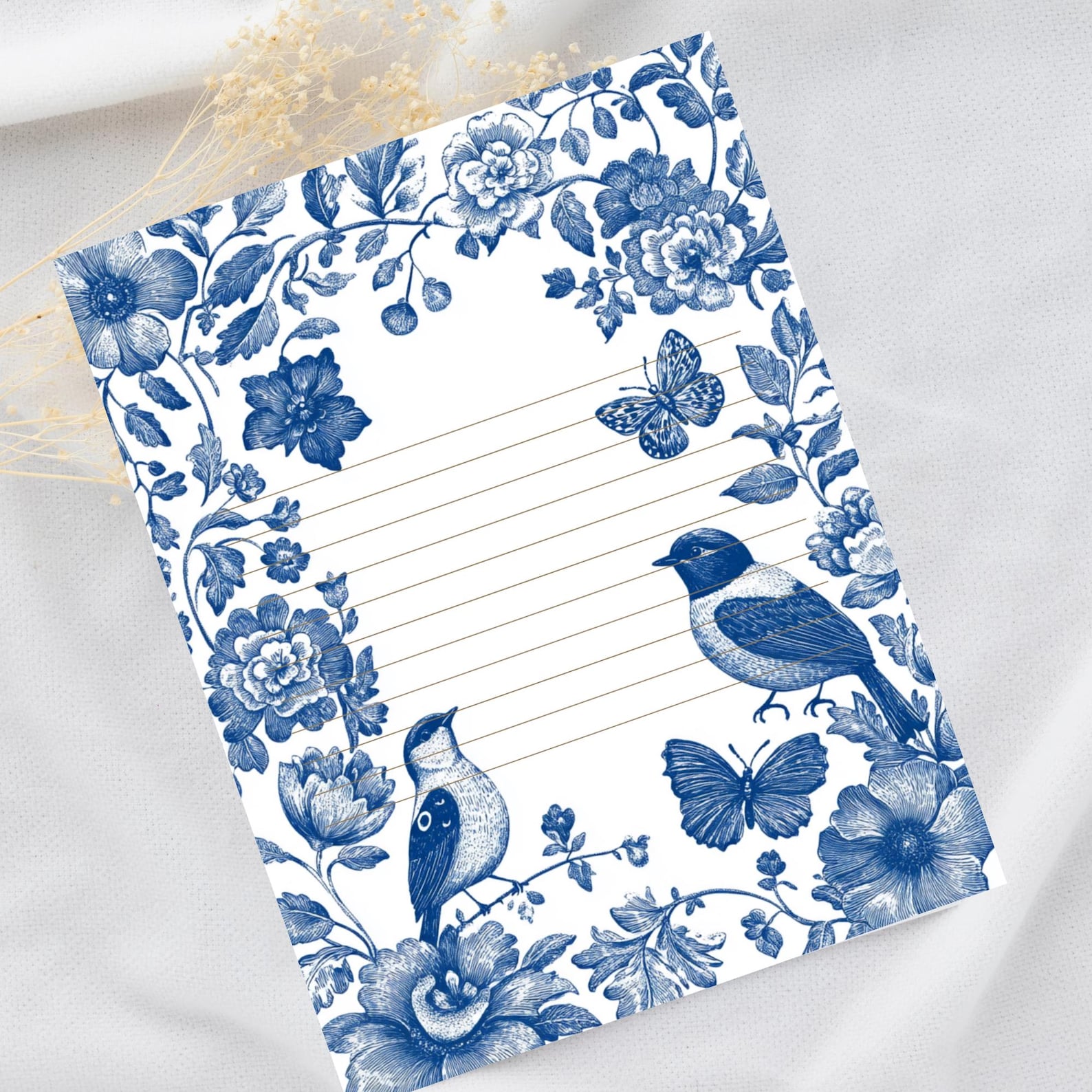 Vintage Blue Floral Letter Set, Birds & Butterflies Stationery – A4 ...