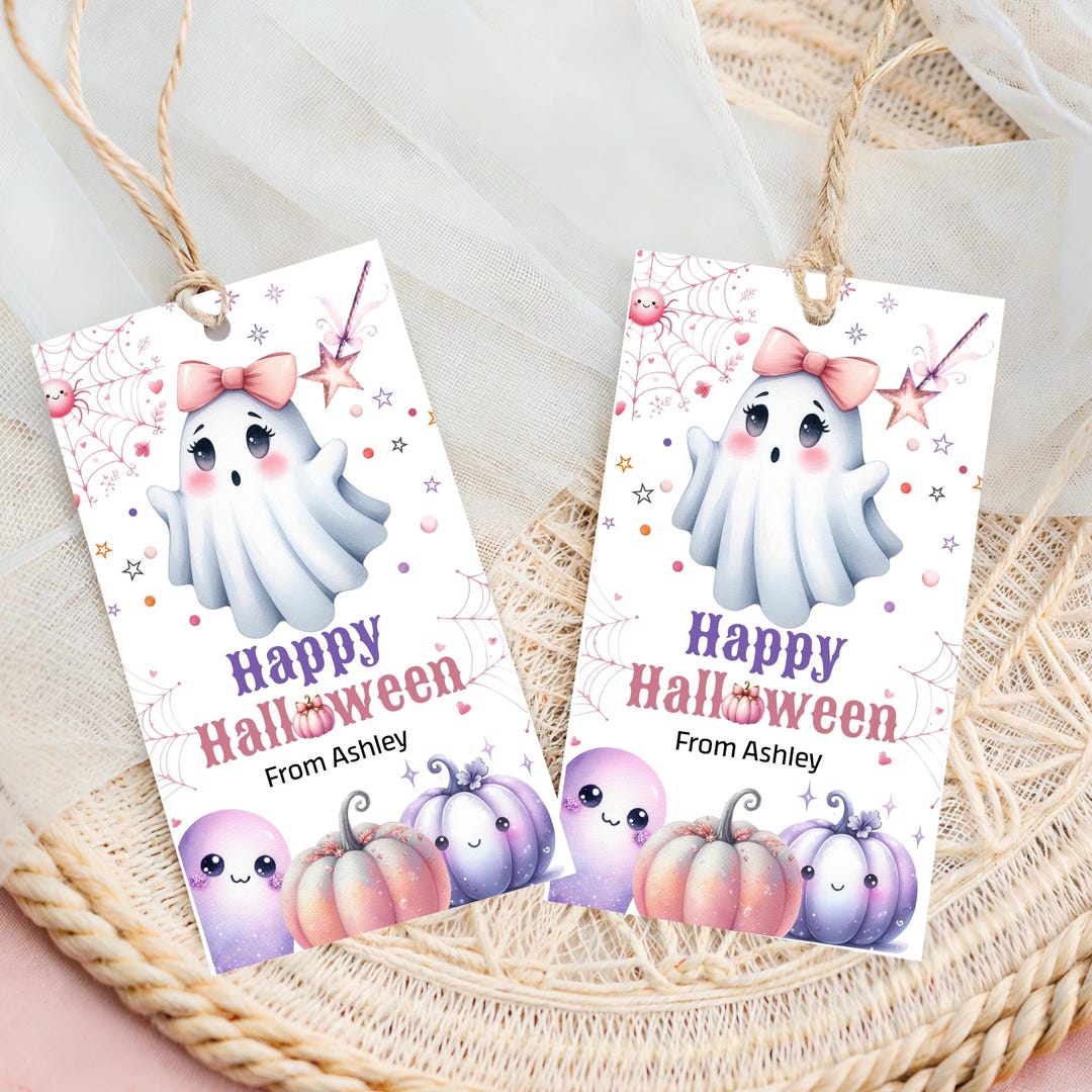 Editable Pastel Halloween Treat Tags: Ghost, Pumpkin, Cat (printable ...