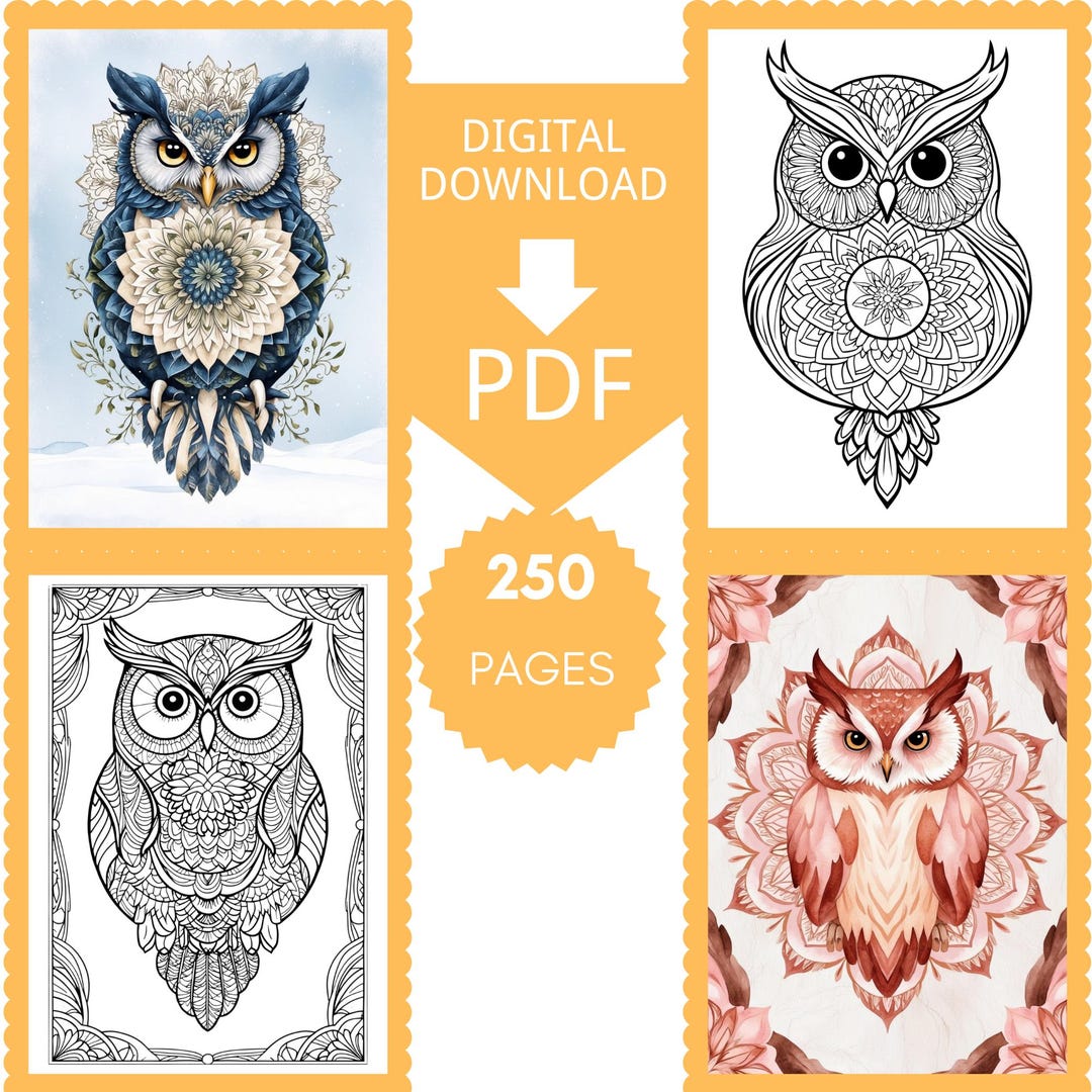 250 Owl Mandala Coloring Pages – Relaxing Mandala Art for Adults, 250 ...