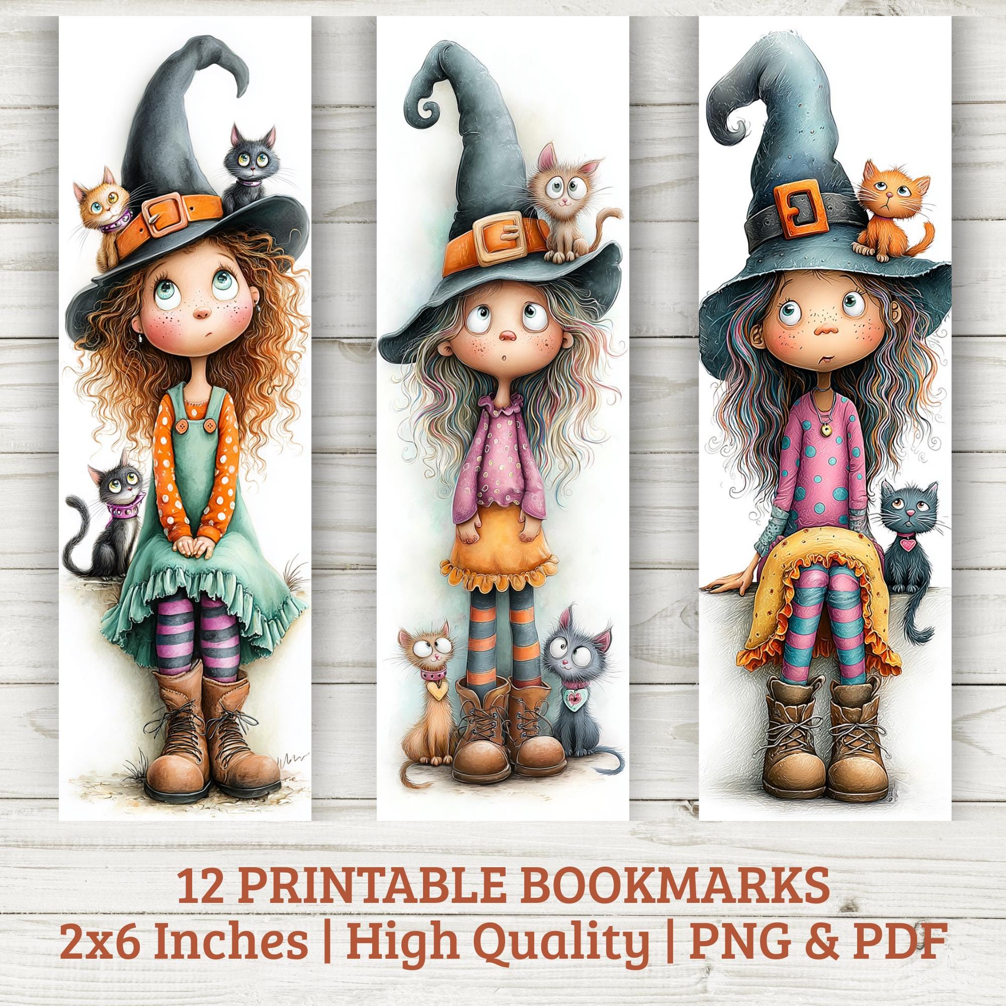 Halloween Witch Bookmarks: Spooky-cute Printable Set, Halloween Cat ...