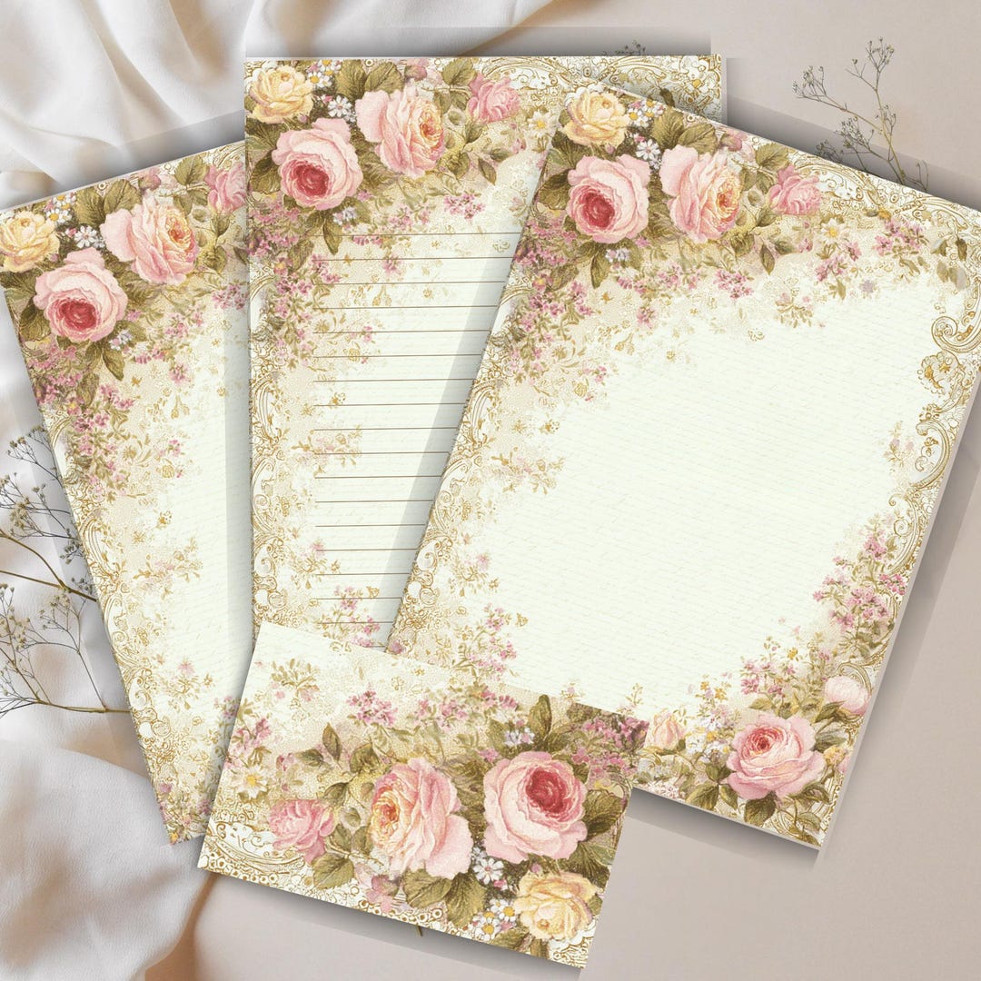 Vintage Rose Stationery Set: Floral Letter Writing Paper (PDF & PNG ...