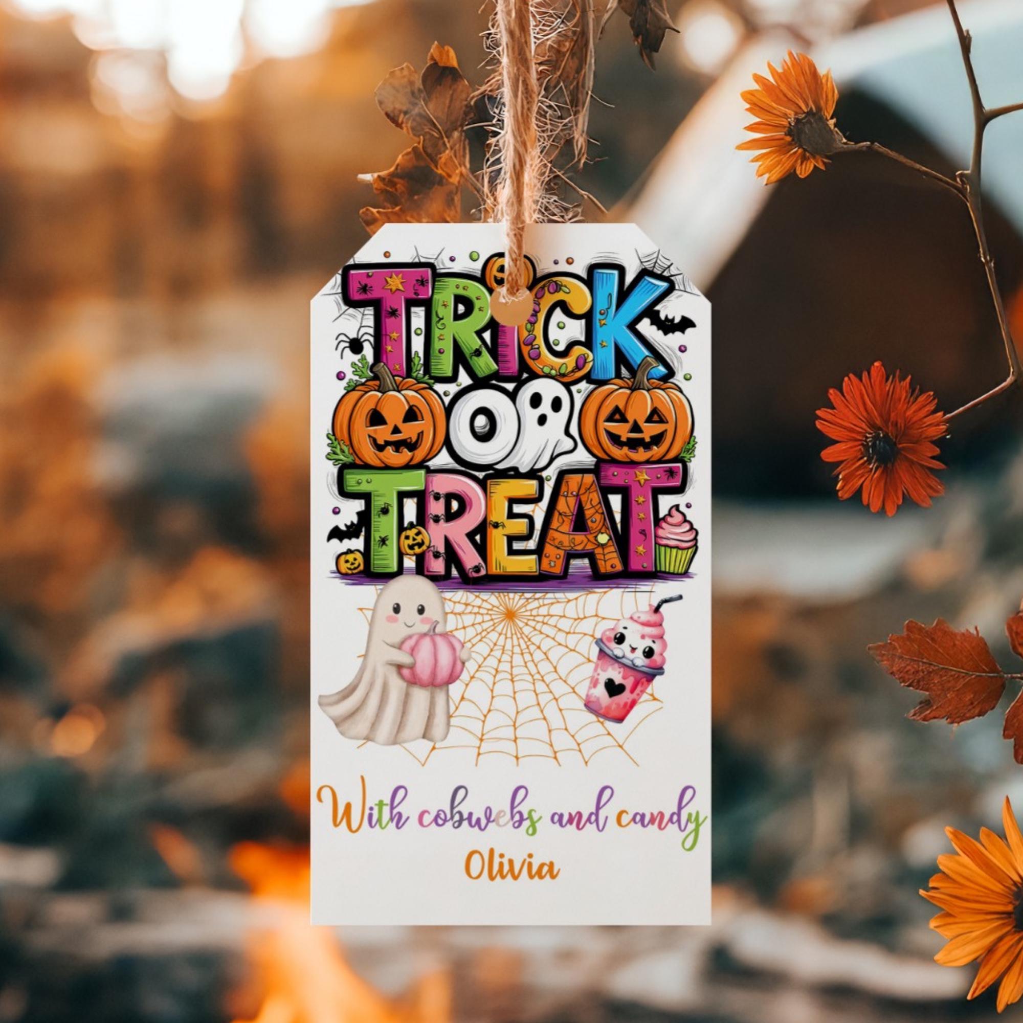 Editable Halloween Gift Tags, Printable Trick or Treat Tags, Cute Ghost ...