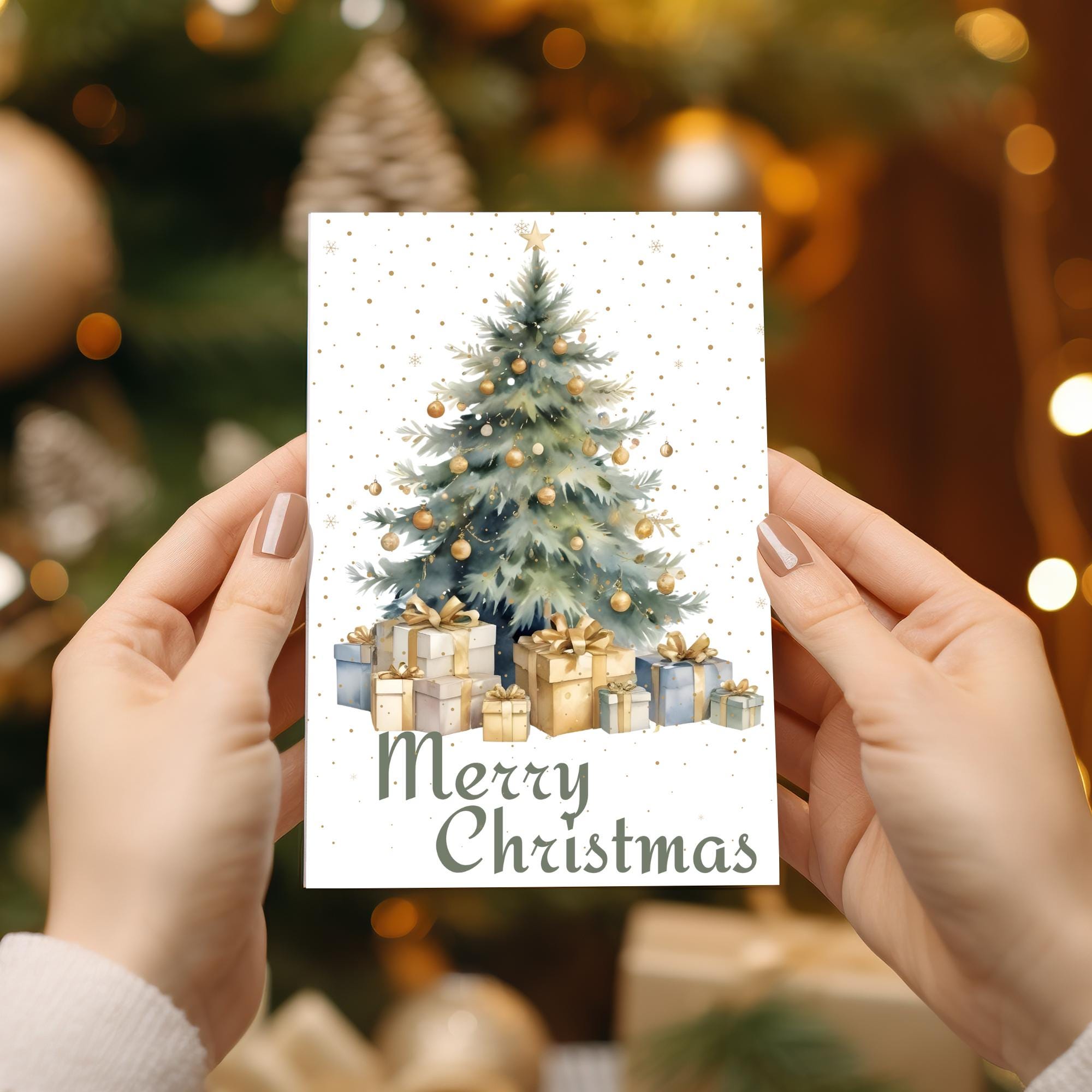 Christmas Tree Card Set: 5x7 Printable Holiday Cards (PNG & PDF ...