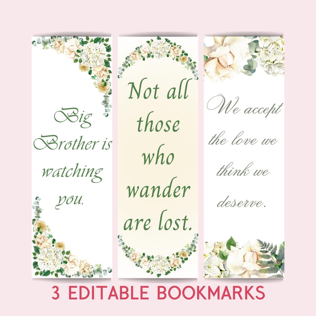 Customizable Digital Bookmark Set 3 Pieces Editable Text Fields ...