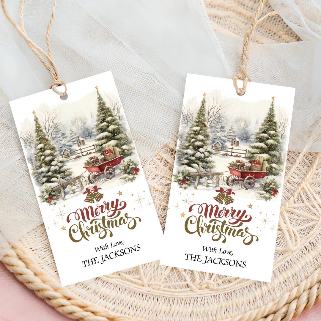 Editable Christmas Gift Tag Template | Winter Scene (canva Template) - Etsy