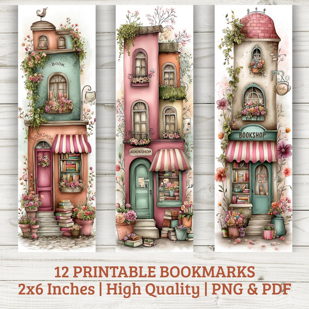 Whimsical Bookshop Printable Bookmarks – 12 Charming Bookstore Designs ...