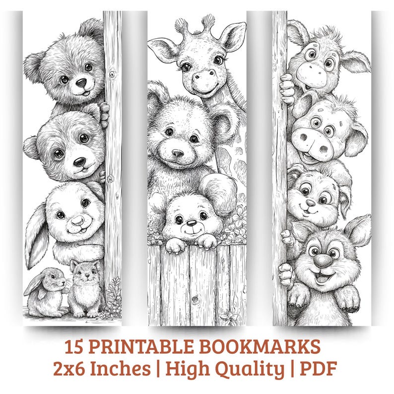 Animal Coloring Bookmarks: 15 Pack Printable PDF (2x6 Inches) – Kids ...