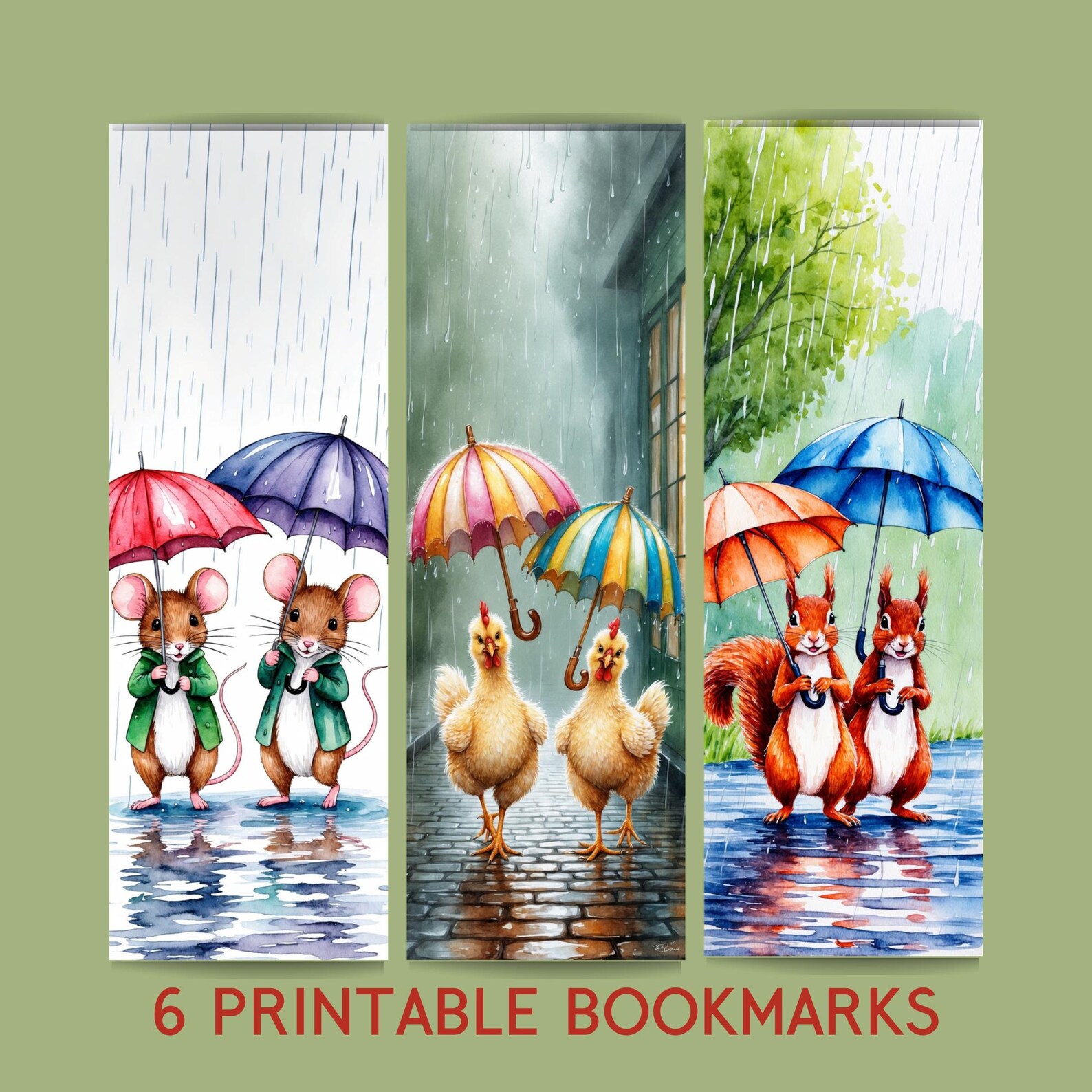6 Cute Animals Printable Bookmarks, Printable Bookmarks Set, Bookmarks ...