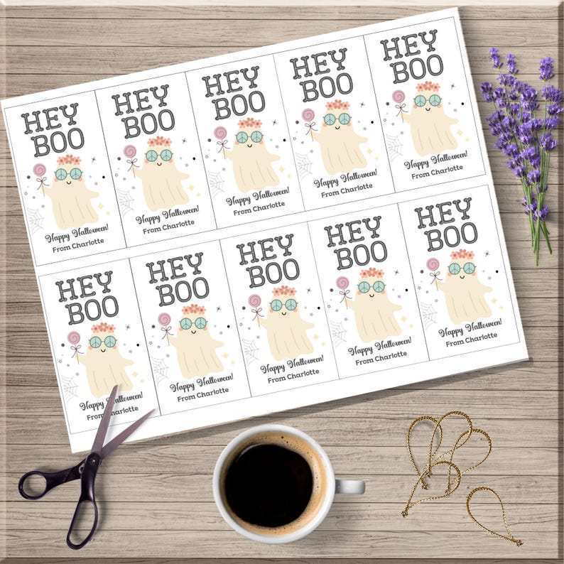 Editable Retro Ghost Halloween Gift Tag: Printable 'hey Boo' Candy ...