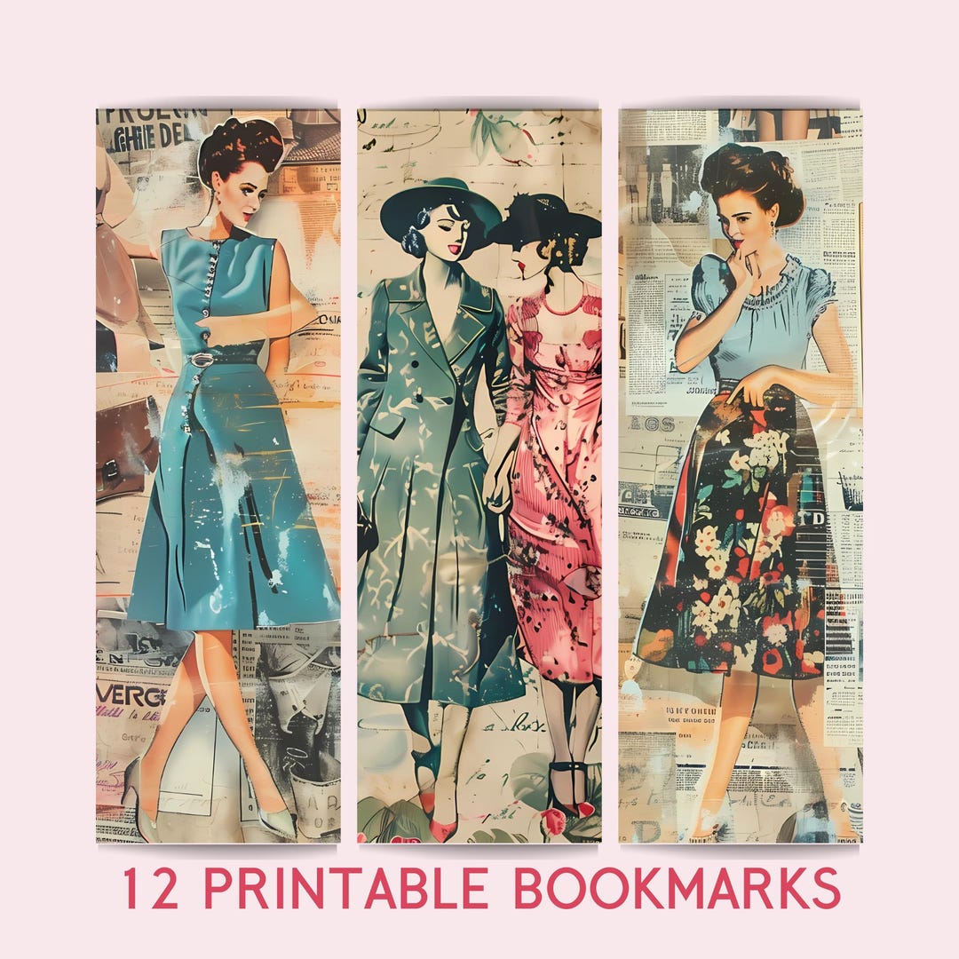 12 Vintage Fashion Printable Bookmarks, Printable Bookmarks Set ...