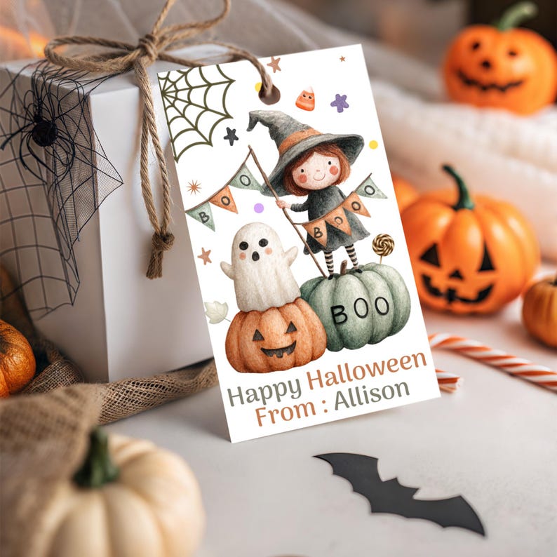 Editable Halloween Treat Tags: Ghost, Cat & Pumpkin Design (digital ...