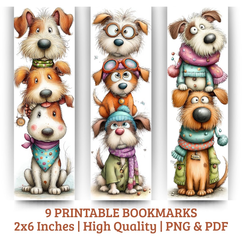 Dog Printable Bookmarks – Whimsical Puppy Illustrations (PDF & PNG) - Etsy