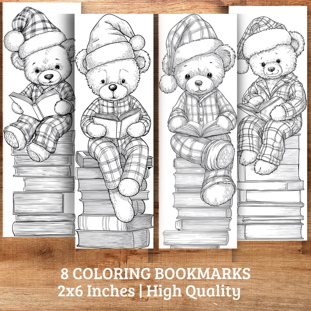 Teddy Bear Christmas Coloring Bookmarks – 8 DIY Holiday Designs PDF - Etsy