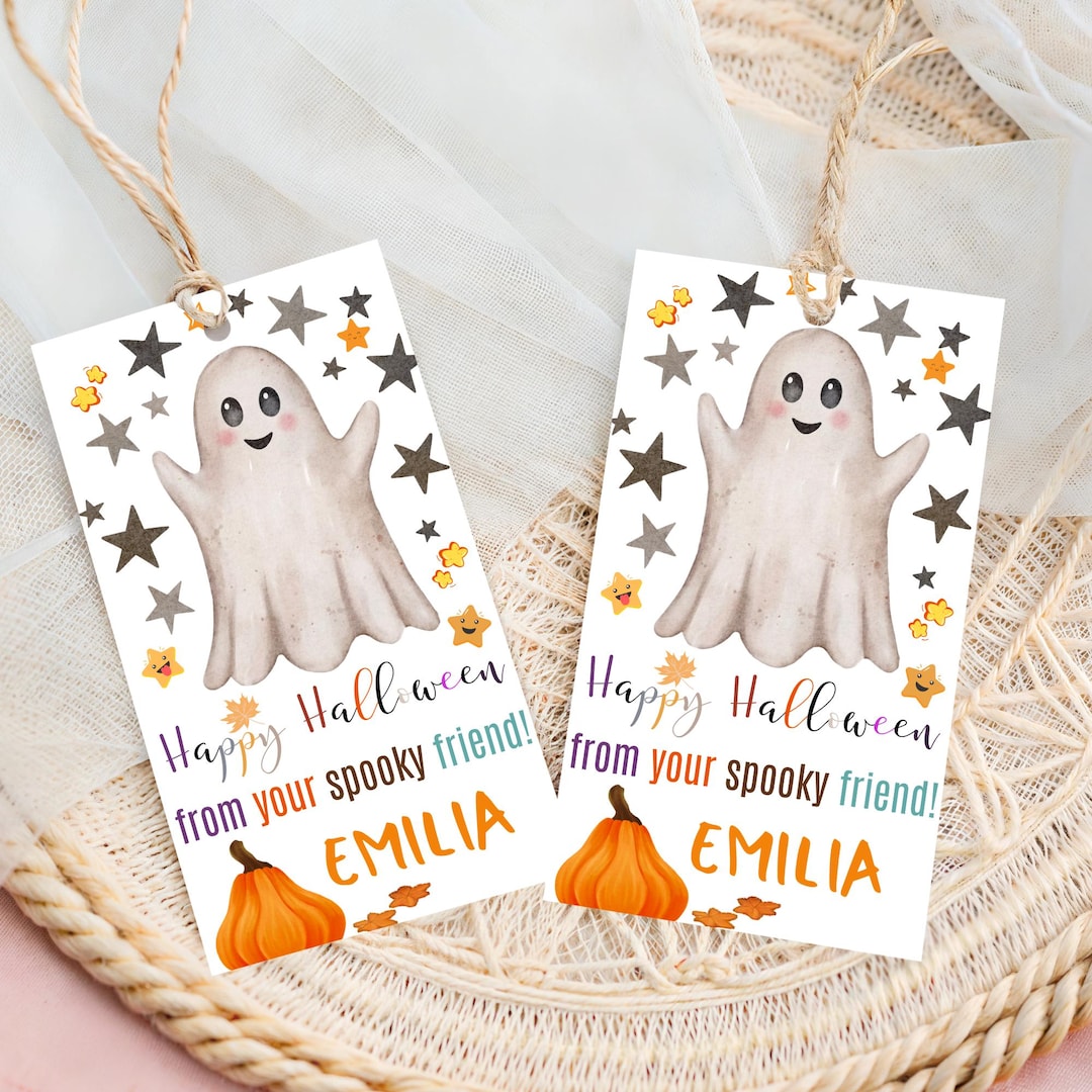 Editable Halloween Ghost Gift Tags: Witch Hat Design (canva Template ...