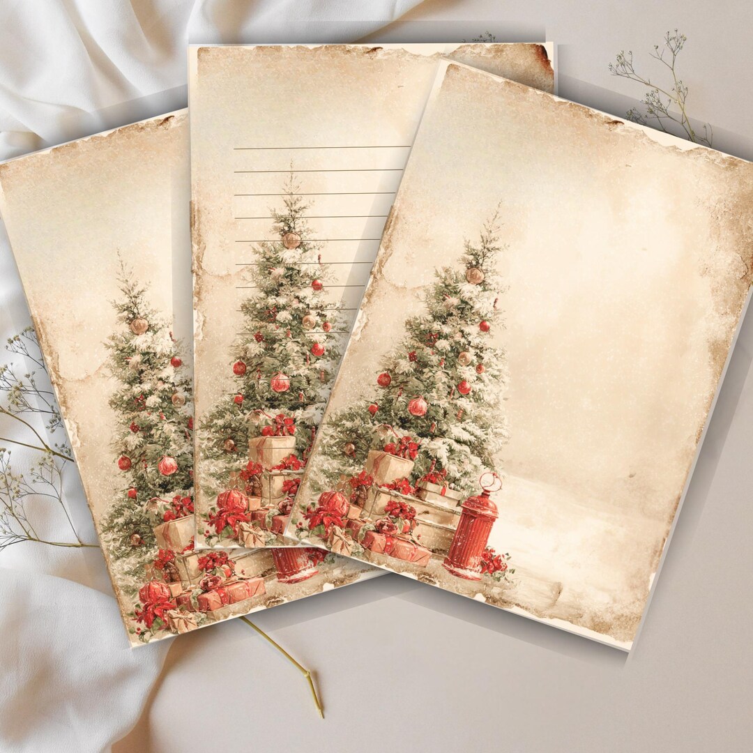 Vintage Christmas Tree Letter Writing Paper Set – Printable Lined ...