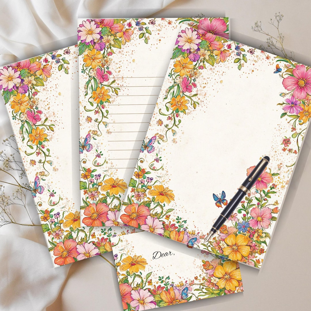 Spring Garden Stationery Set: Floral Letter Paper With Butterflies (PDF ...