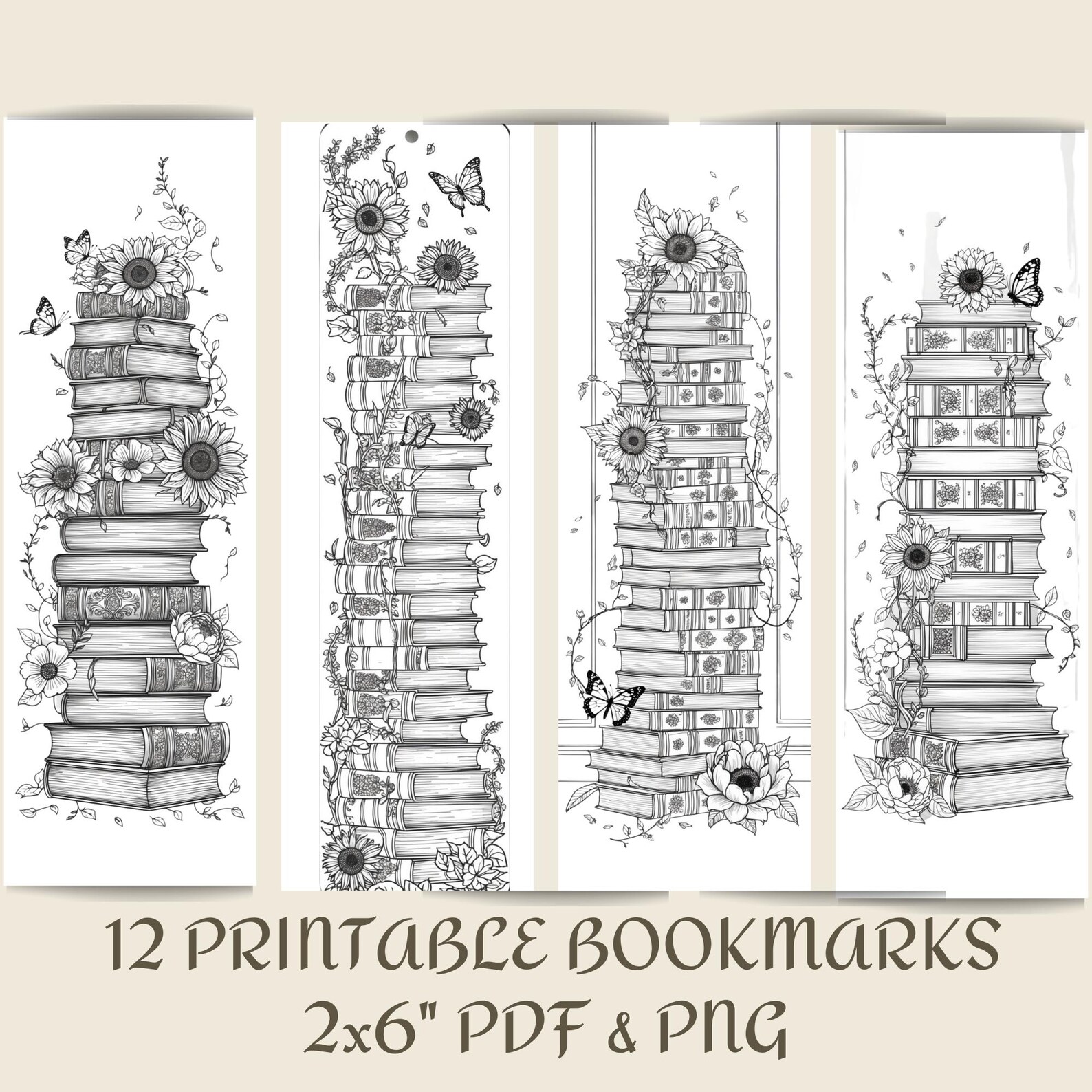 12 Stack of Books Bookmark Designed for Coloring , Bookcase Printable ...