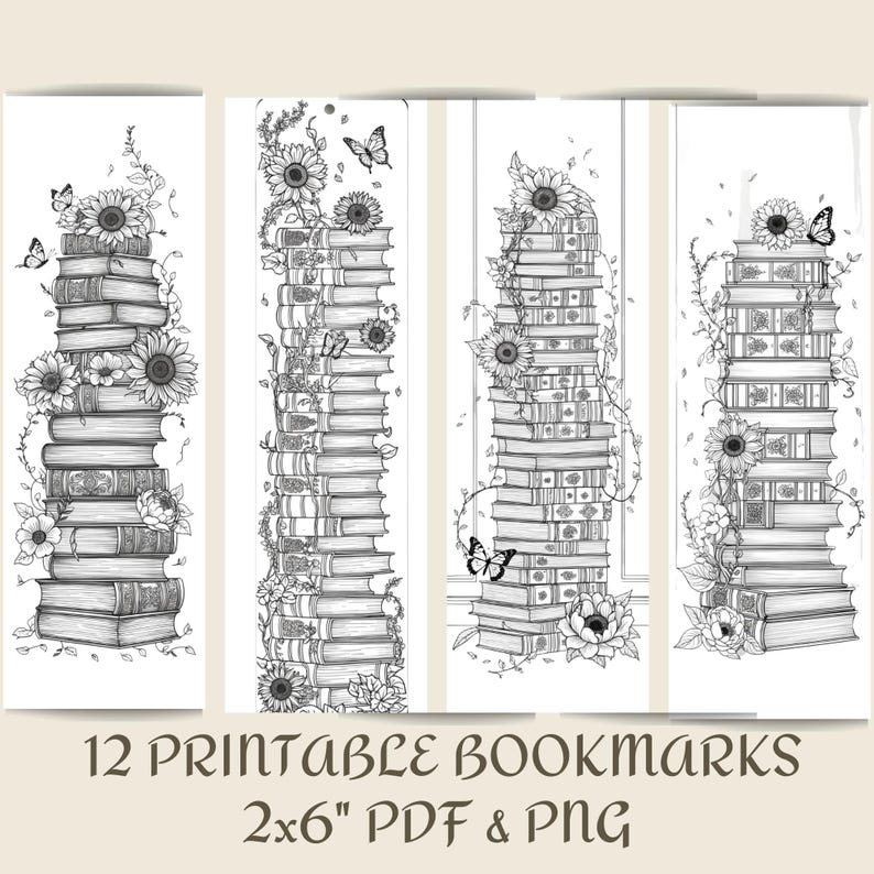 12 Stack of Books Bookmark Designed for Coloring , Bookcase Printable ...