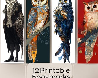 12 Weird Owl Printable Bookmarks, Funny Owl Printable Bookmarks Set ...