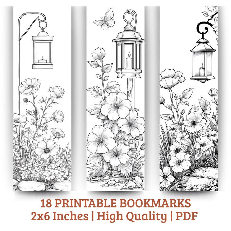 Printable Coloring Bookmarks Floral Lantern Set – 18 Colorable ...