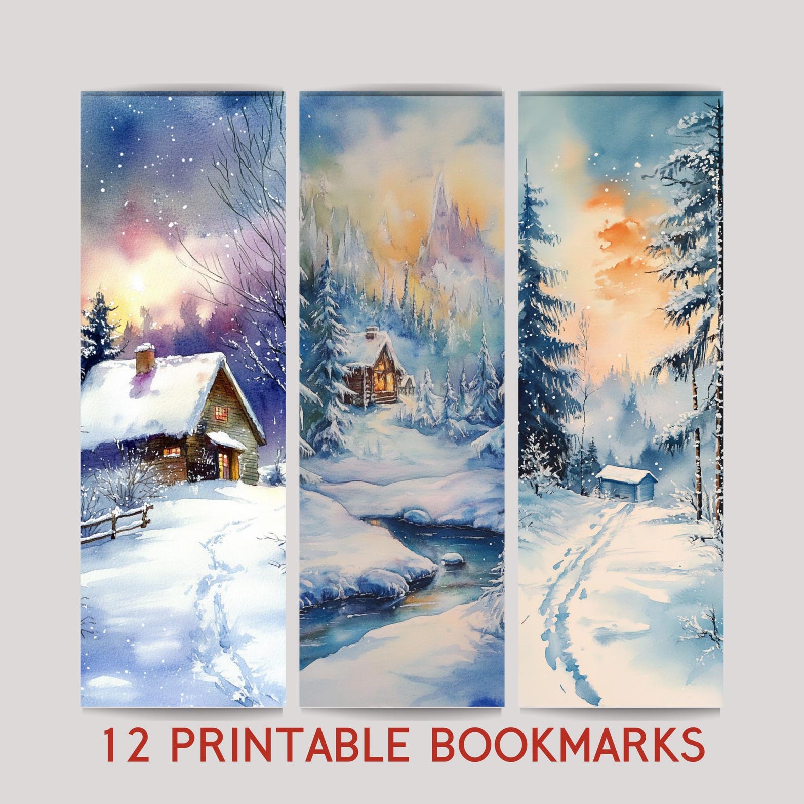 12 Snow Scenery Bookmarks Printable Bookmarks, Winter Landscape ...