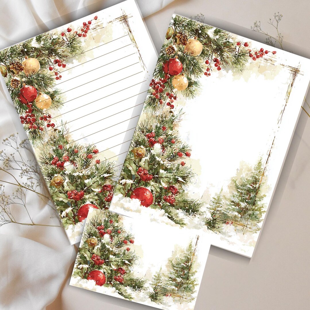 Elegant Christmas Letter Writing Set | Instant Download PDF + PNG - Etsy