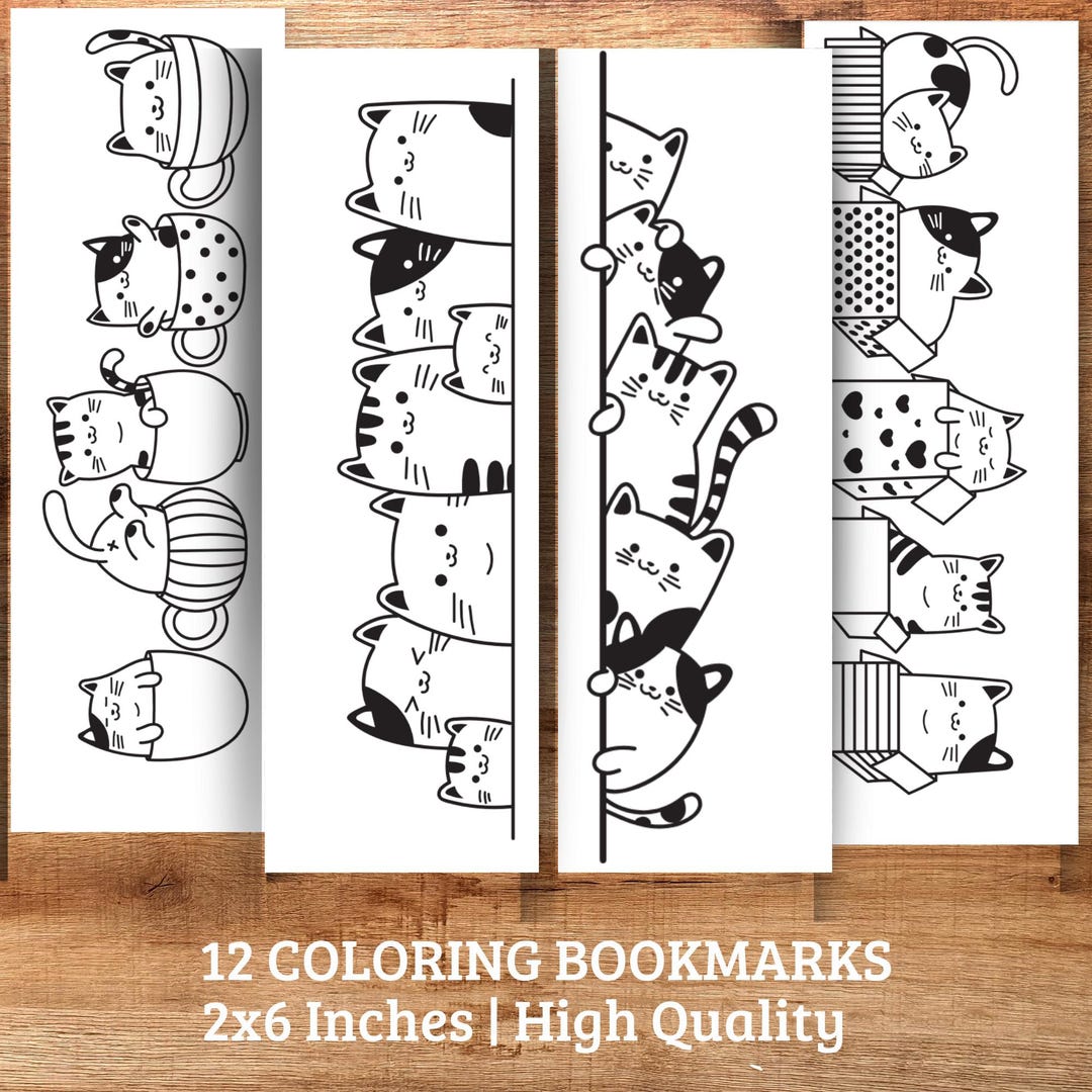 Coloring Cat Bookmarks: Printable Black & White Designs (PDF Download ...